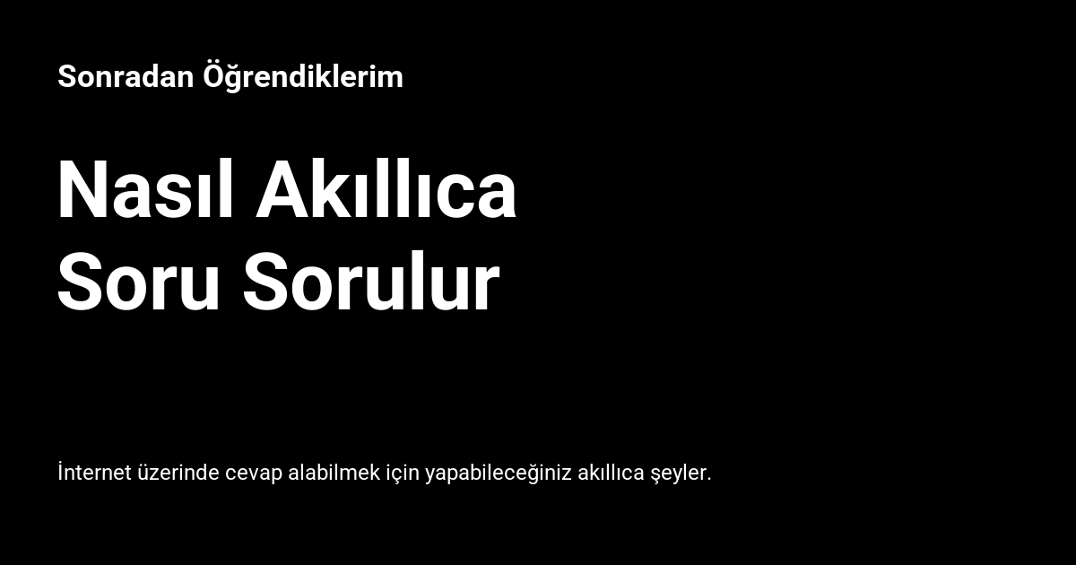 Nasıl Akıllıca Soru Sorulur - Sonradan Öğrendiklerim